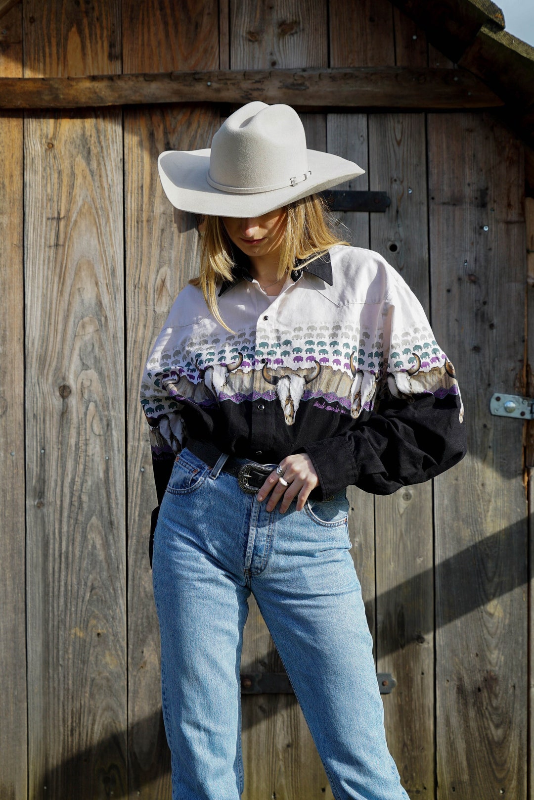 90s Vintage Roper Western Shirt With Buffalo Skulls XL - Etsy