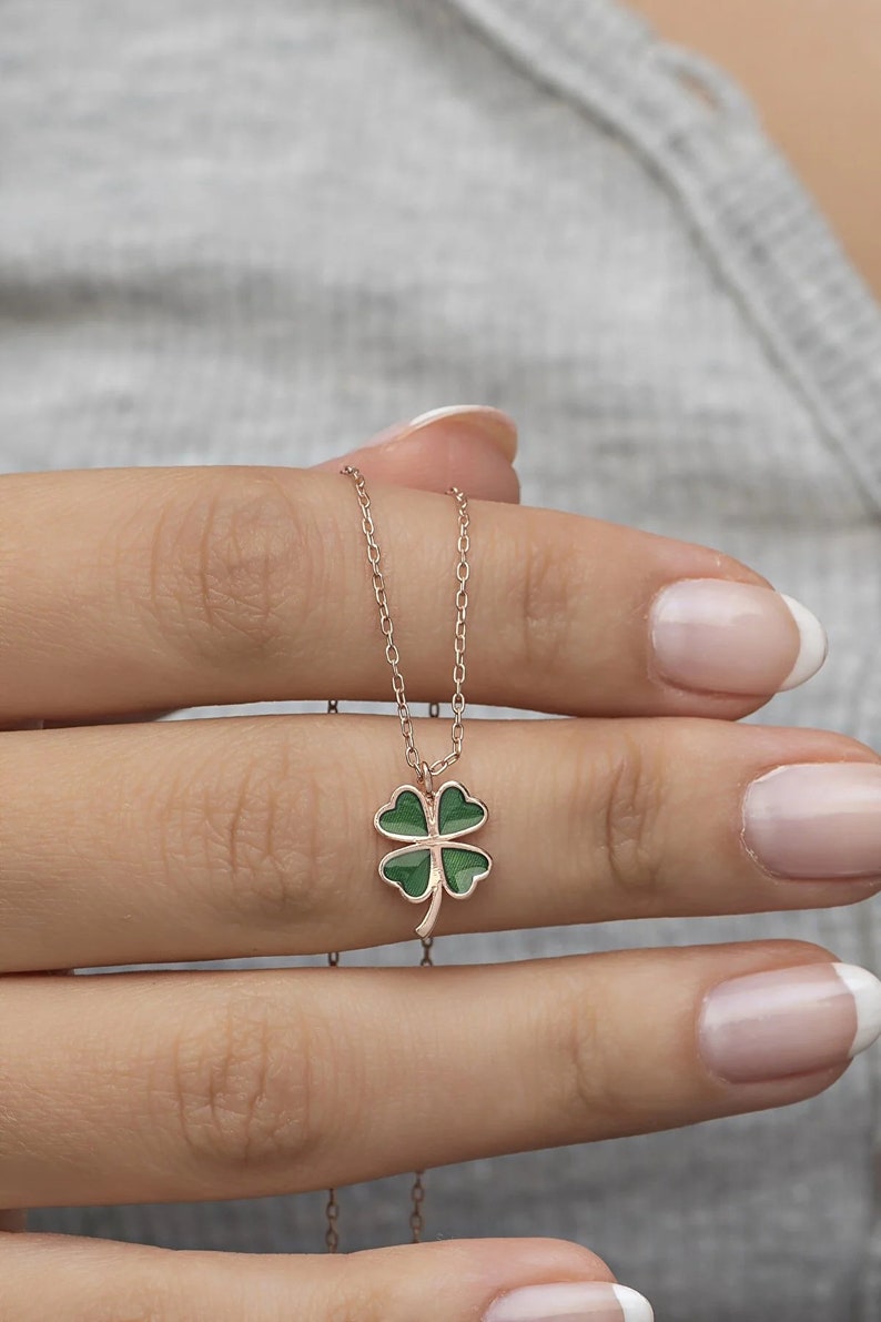 925 Sterling Silver Rose Gold Clover Necklace, Rose Gold Clover Charm, Clover Pendant, Clover ...