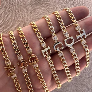 925 Sterling Silver Gold Letter Initial Bracelet, Gourmet Chain Letter ...