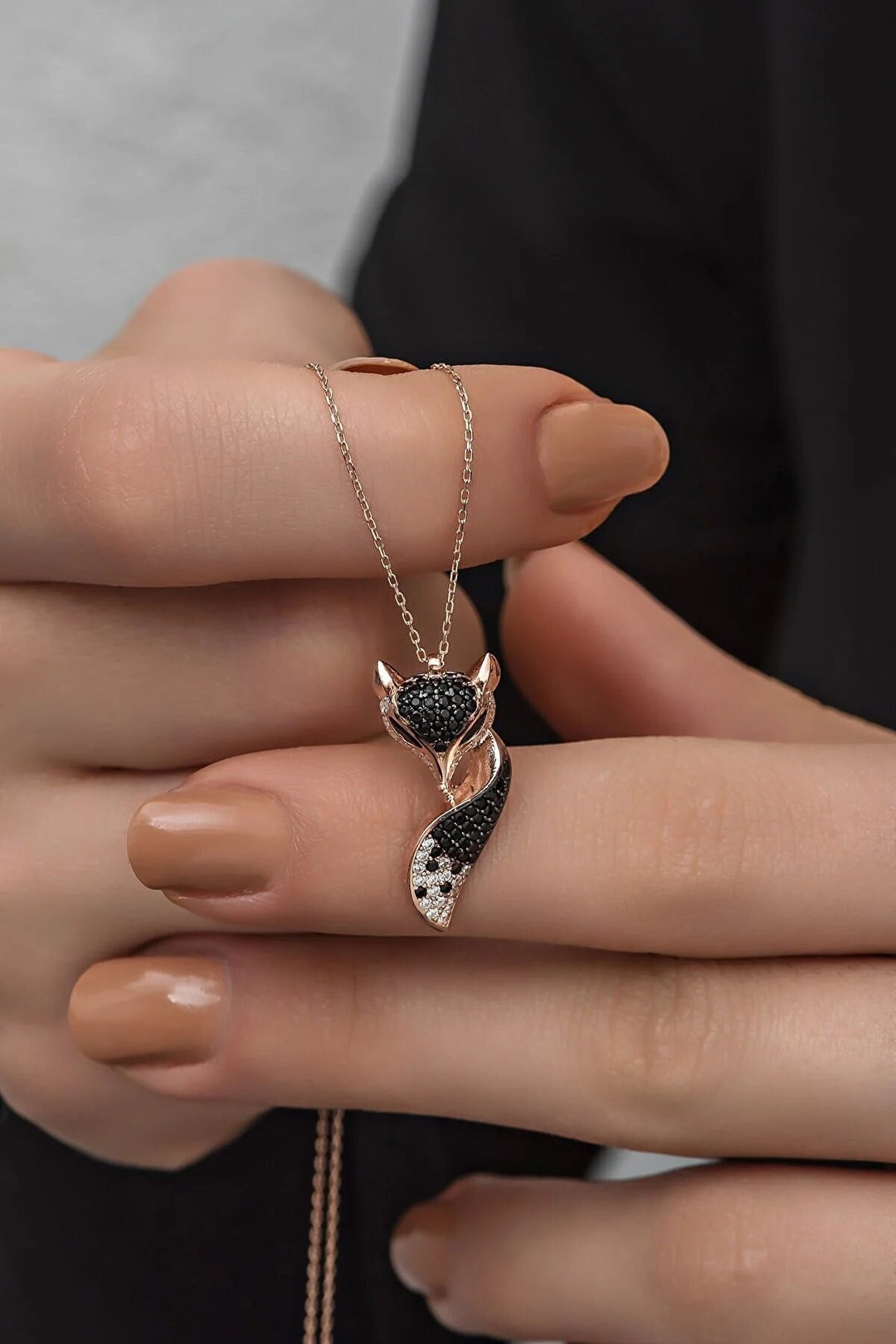 925 Sterling Silver Rose Gold Fox Necklace, Fox Charm, Fox Pendant, Animal Necklace, Animal ...