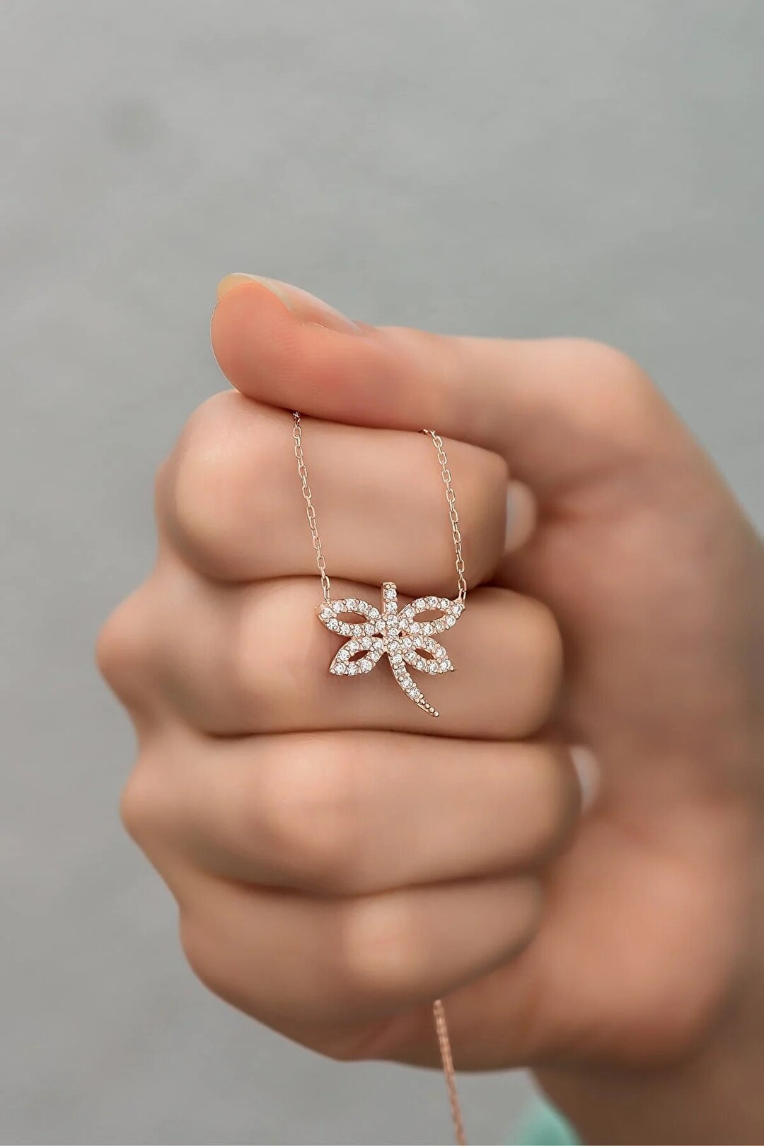 925 Sterling Silver Rose Gold Dragonfly Necklace, Silver Dragonfly ...