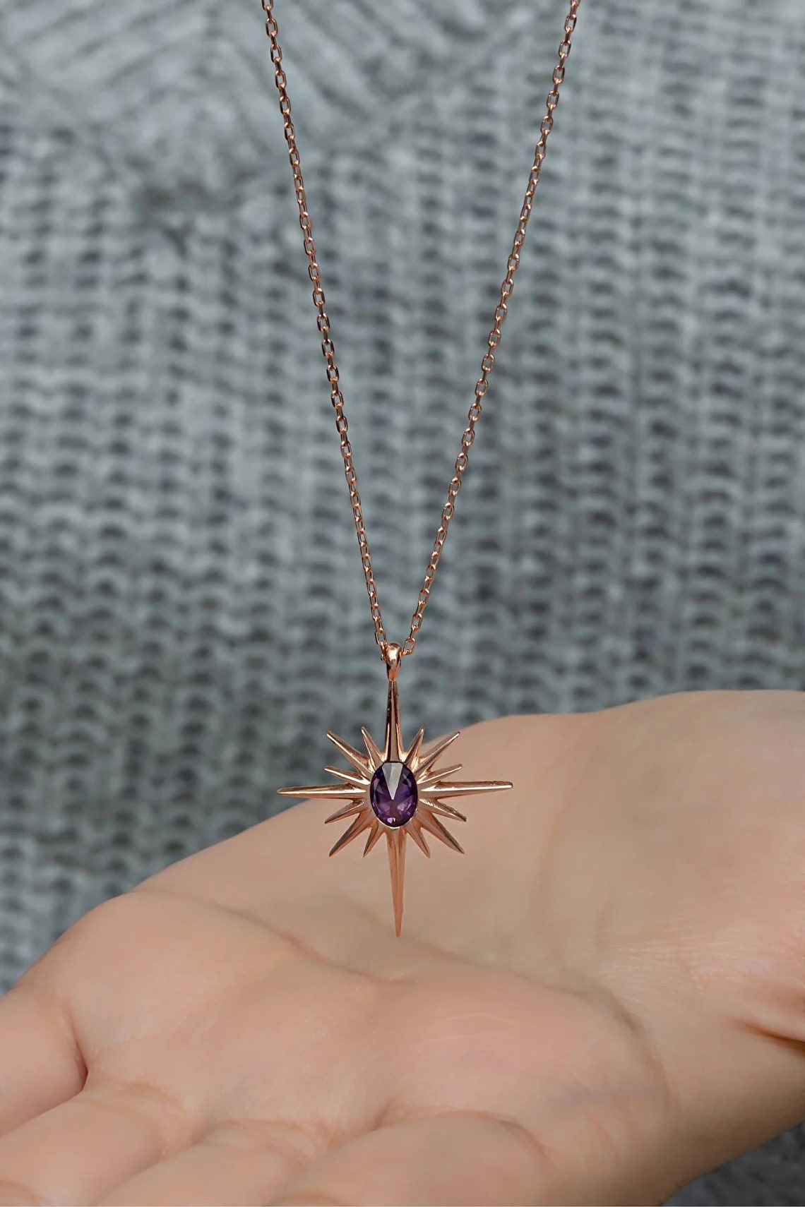 925 Sterling Silver Purple North Star Necklace, Rose Gold North Star ...