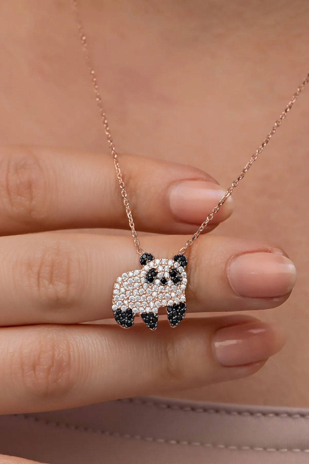925 Sterling Silver Rose Gold Panda Necklace, Silver Panda Necklace ...