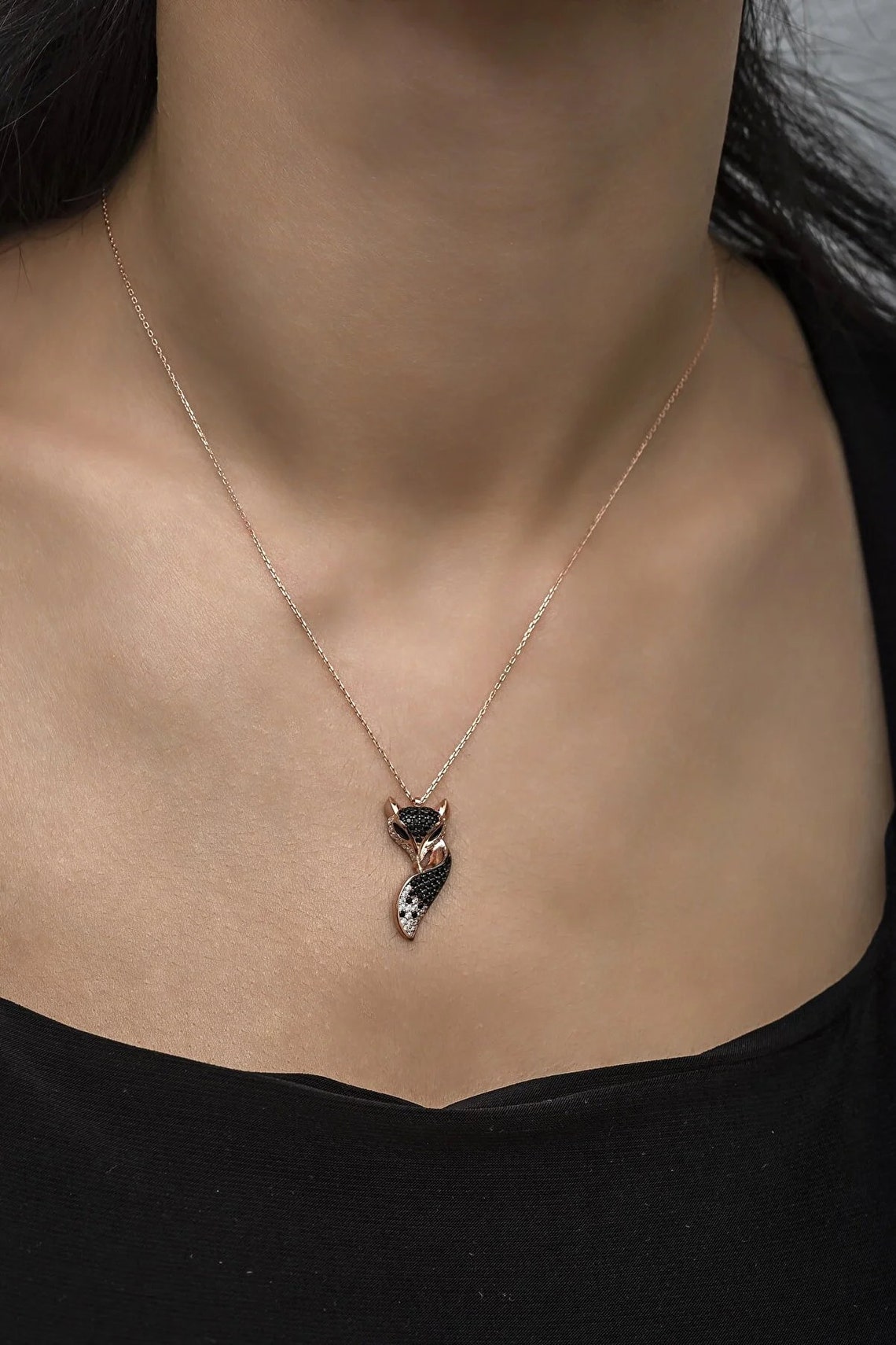 925 Sterling Silver Rose Gold Fox Necklace, Fox Charm, Fox Pendant, Animal Necklace, Animal ...