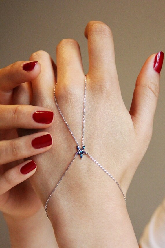 Rose Gold Star Hand Chain Black Stone Beaded Hand Bracelet - Etsy