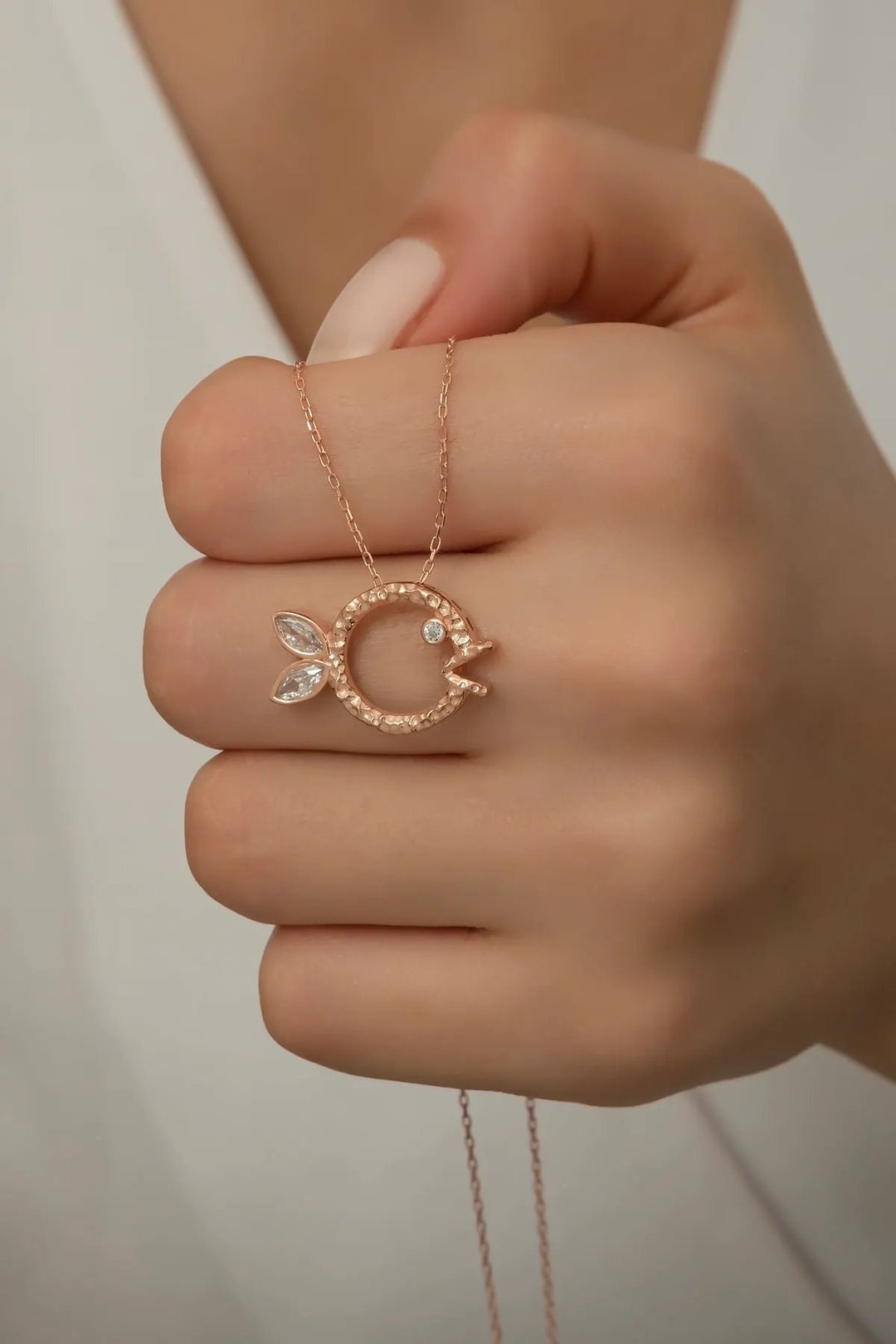 925 Sterling Silver Rose Gold Fish Necklace, Fish Necklace, Fish ...