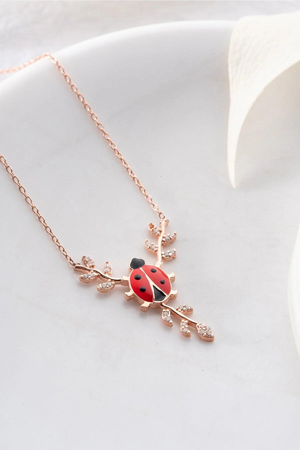 925 Sterling Silver Rose Gold Ladybug Necklace, Ladybug Necklace, Gold ...