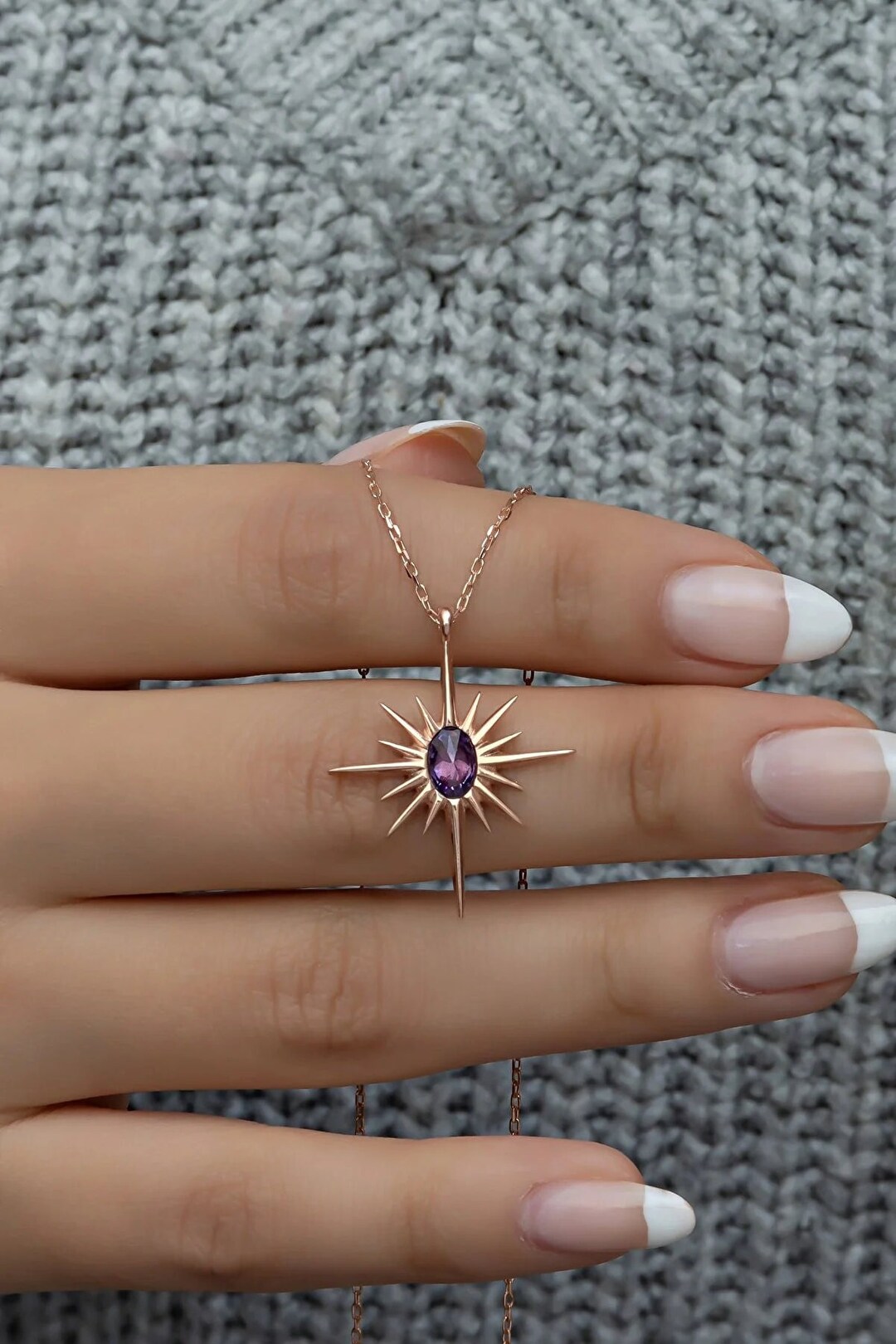 925 Sterling Silver Purple North Star Necklace, Rose Gold North Star ...