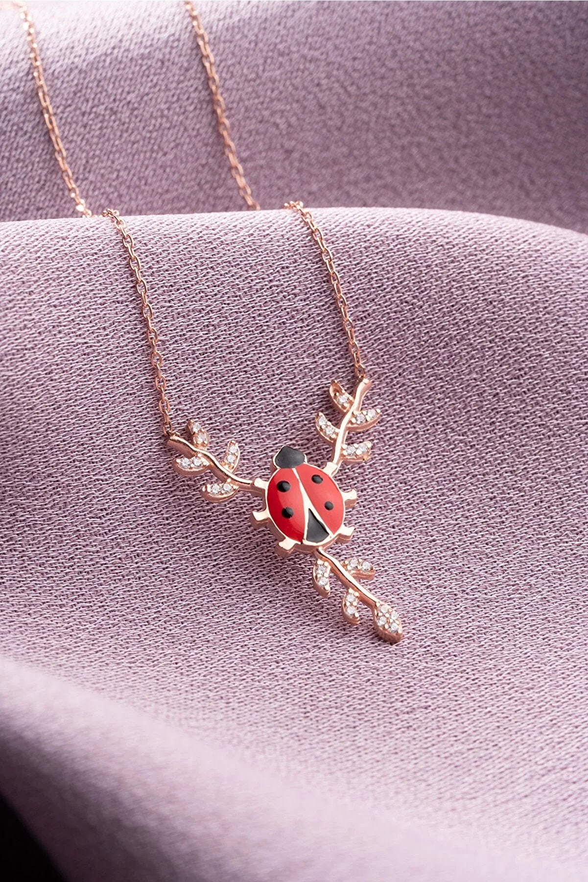 925 Sterling Silver Rose Gold Ladybug Necklace, Ladybug Necklace, Gold ...