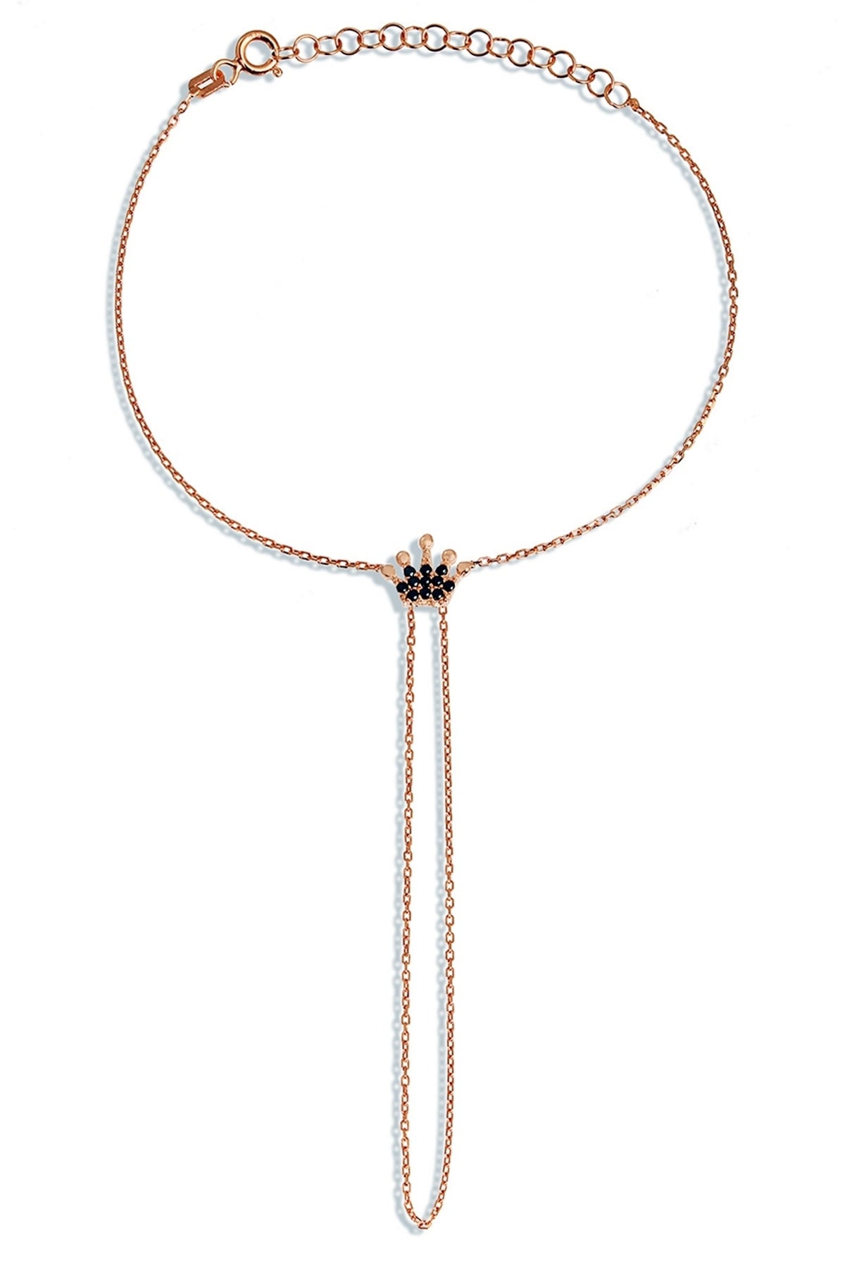 Rose Gold Crown Hand Chain Black Stone Beaded Hand Bracelet - Etsy