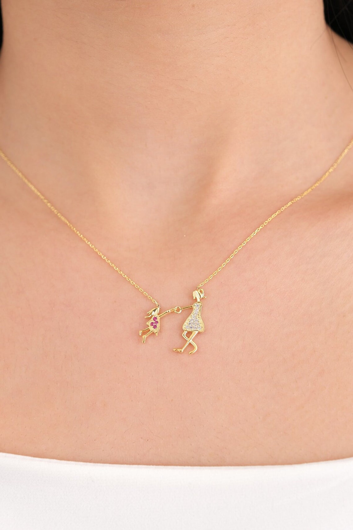 Solid Silver Mother and Child Necklace, Silver Mother and Baby Pendant ...