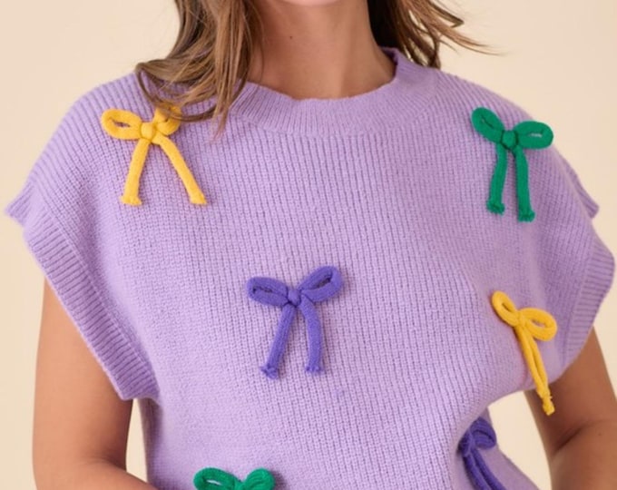 Purple Short Sleeve Mardi Gras Sweater With Bows - Etsy