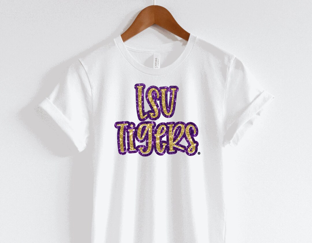 LSU Tigers Purple and Gold Glitter Outline Shirt - Etsy