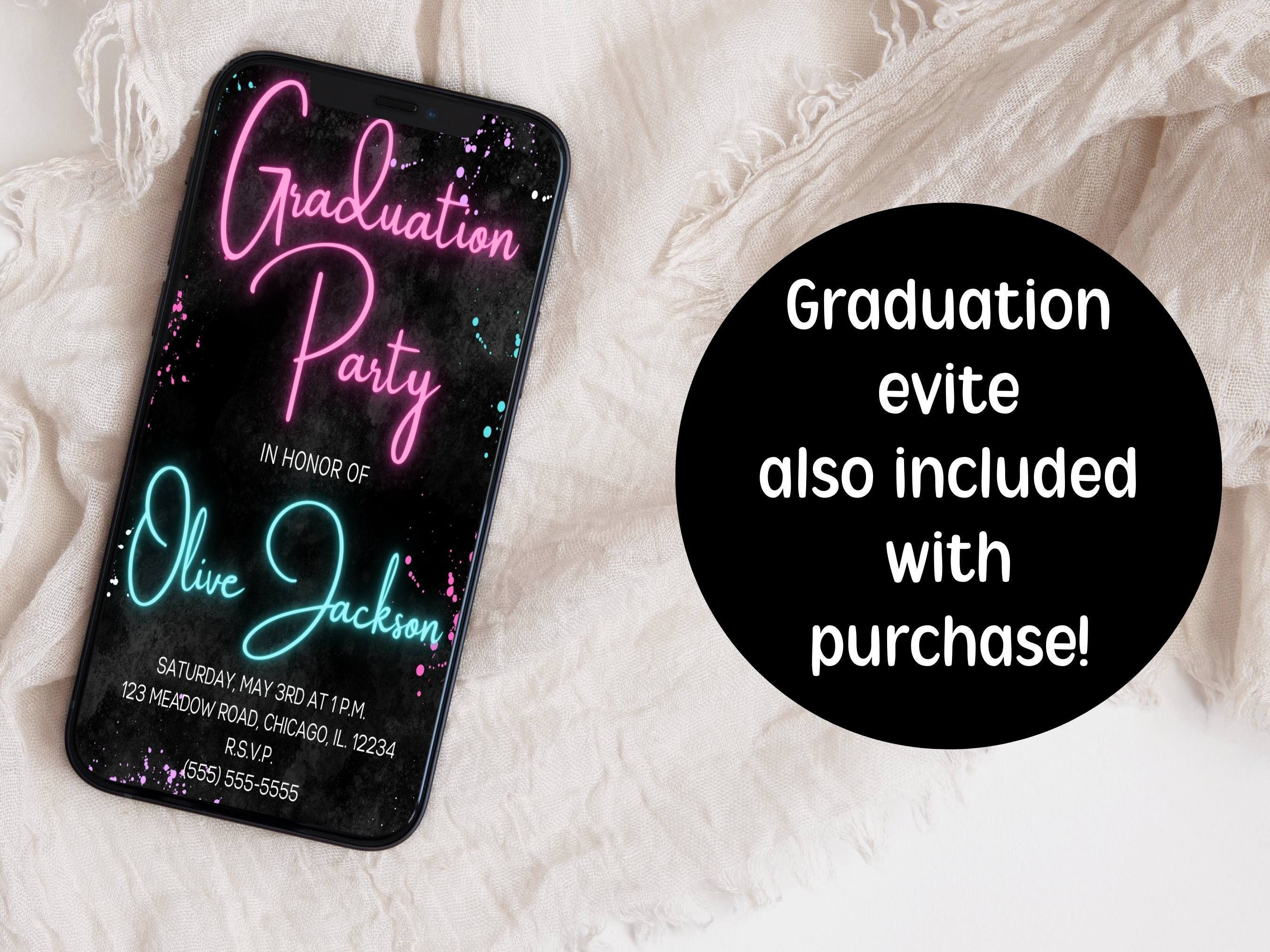 Neon Graduation Party Invitation, Grad Party Invite, Invitation Text ...