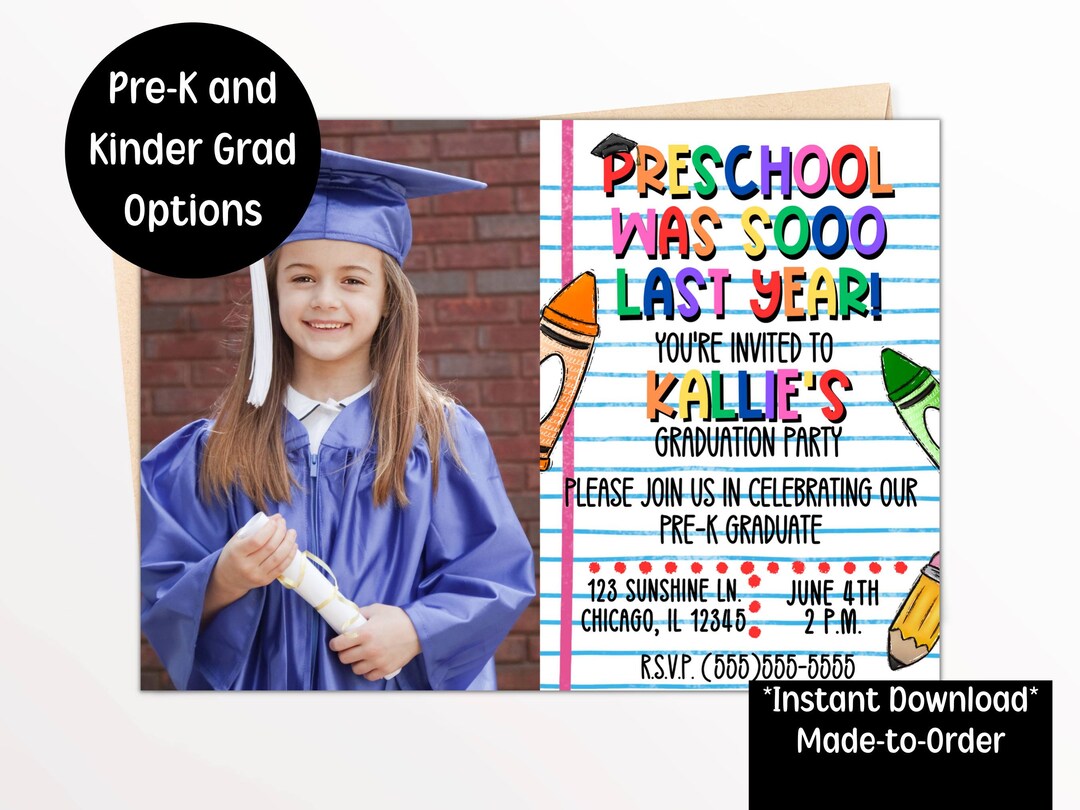 Preschool Graduation Invitation, Prek Grad Invite, Kinder Grad ...