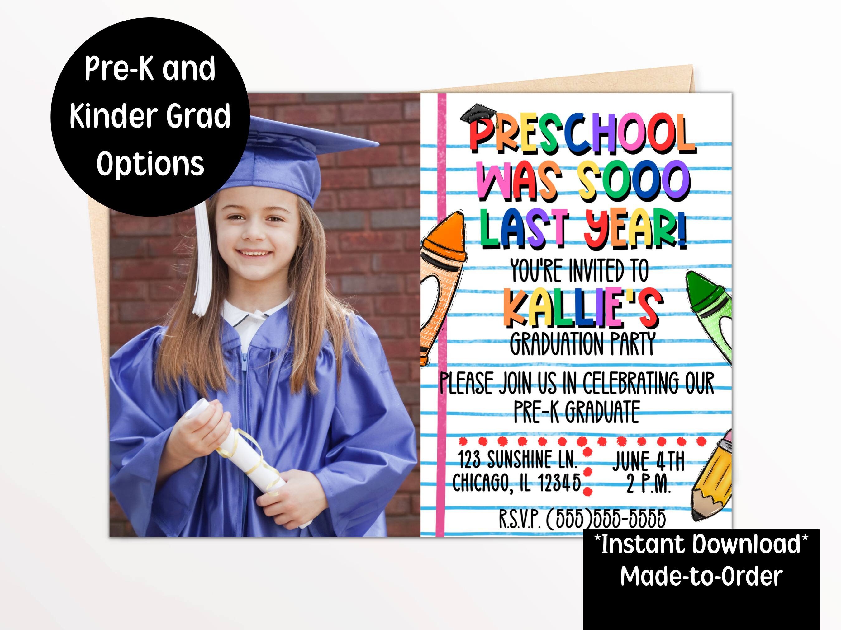 Preschool Graduation Invitation, Prek Grad Invite, Kinder Grad ...