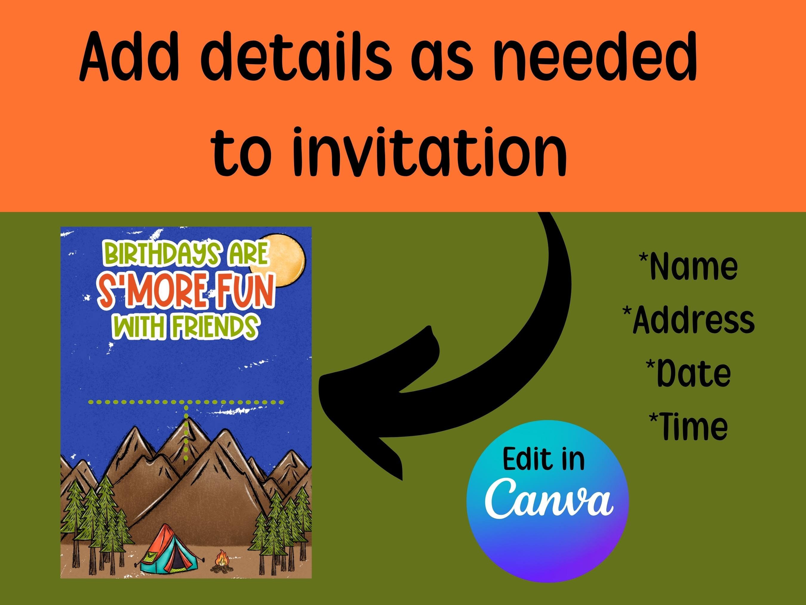 Invitación de cumpleaños de camping, fiesta de smores, tema de camping ...