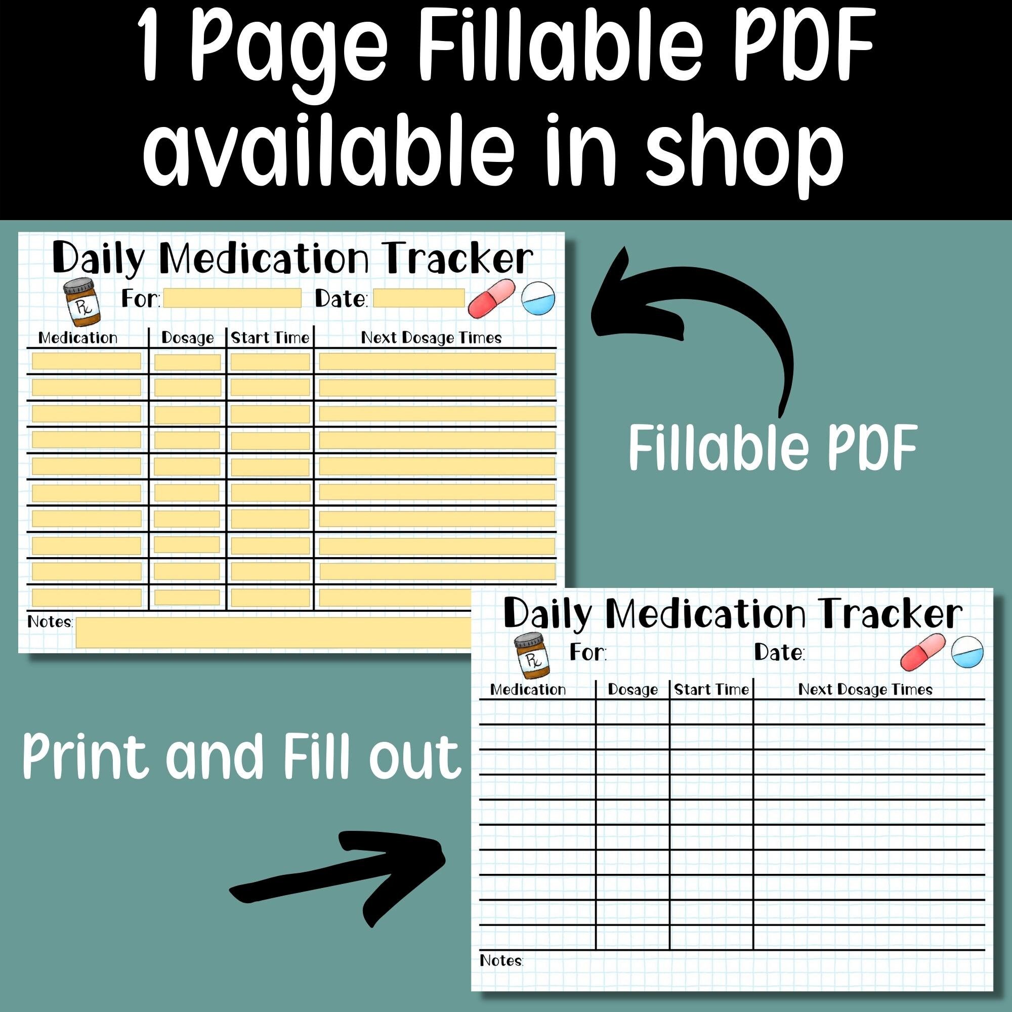 Medication Tracker Printable Medicine Chart Kids Medicine - Etsy
