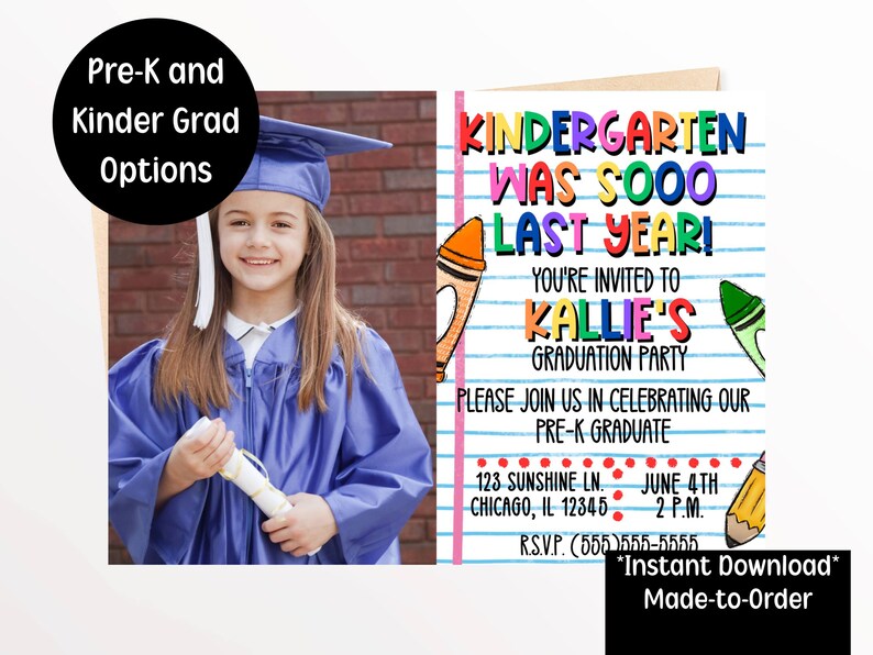 Preschool Graduation Invitation, Prek Grad Invite, Kinder Grad ...