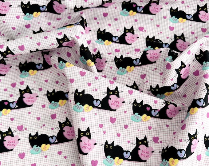 I Love Mew Fabric - 100% Cotton Cat With Hearts/valentine's Print by ...