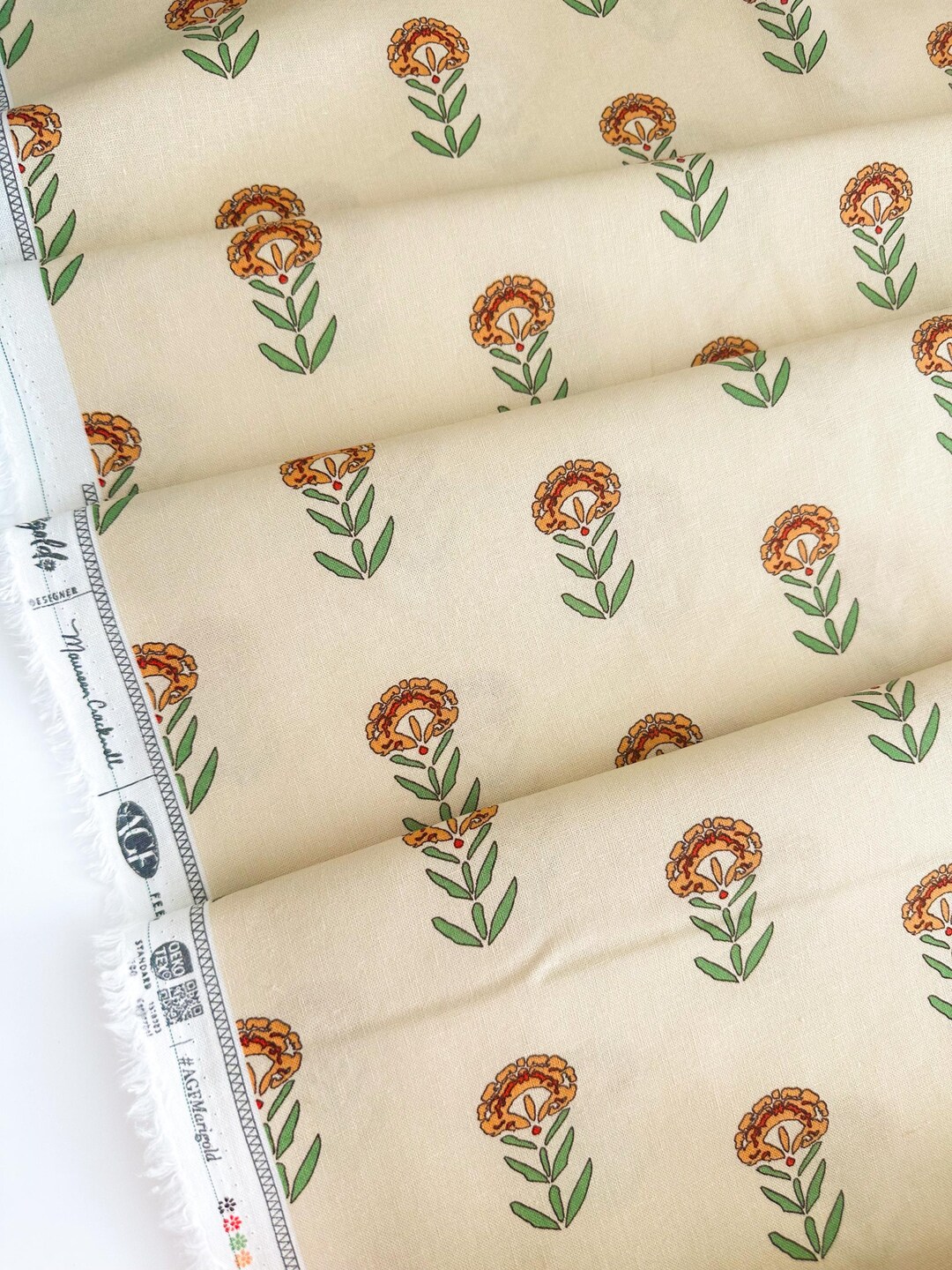 Front Yard Marigolds Linen in Cream, by Maureen Cracknell for AGF ...