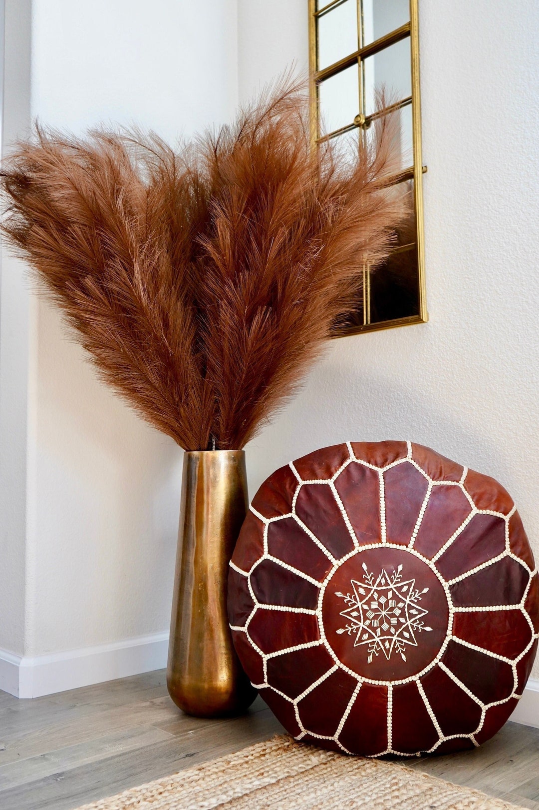 10 Stems Brown Pampas Grass 4ft Tall Artificial Floral Arrangement Boho Wedding Decor Rustic