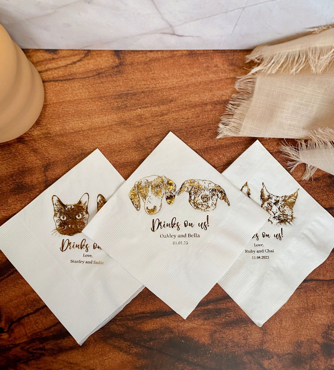 Illustrated Dog Napkins, Custom Pet Wedding Napkins, Dog Bar Napkins ...
