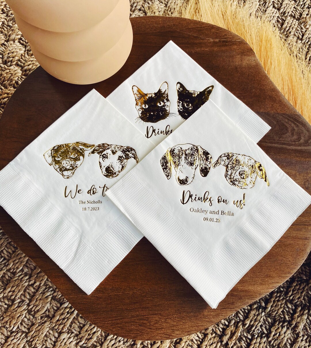 Illustrated Dog Napkins Custom Pet Wedding Napkins Dog Bar - Etsy