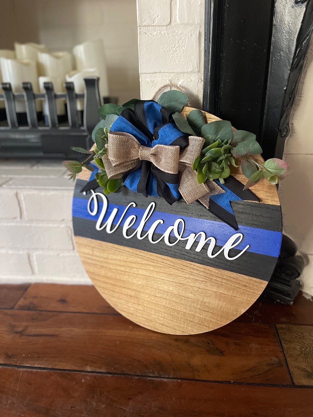 LEO Thin Blue Line Door Hanger - Welcome Signs for Law Enforcement ...