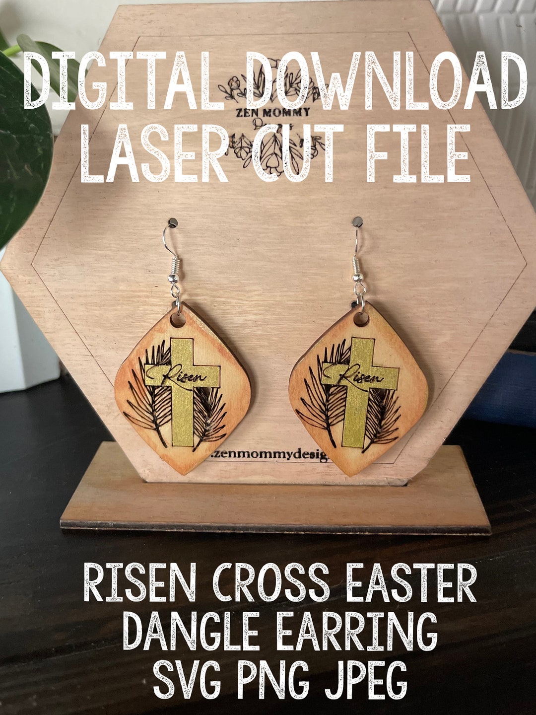 Risen Cross Easter Jesus Christian Earring Laser File Glowforge SVG PNG ...