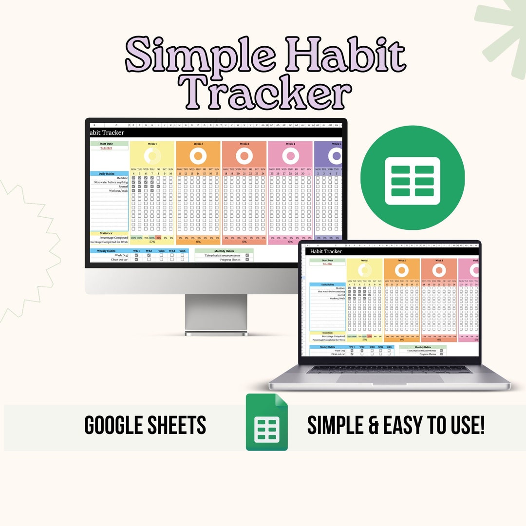 Habit Tracker Google Sheets Template, Daily Habit Tracker Spreadsheet ...