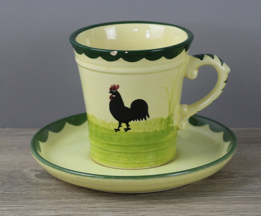 Zeller Keramik Rooster and Hen Mug / Coffee Cup + Saucer Mini Chips - Etsy