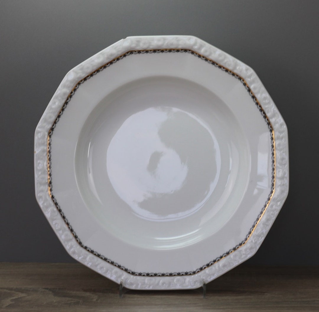 Rosenthal Maria White Black Scale Edge With Gold Rim Soup Plate/mange ...