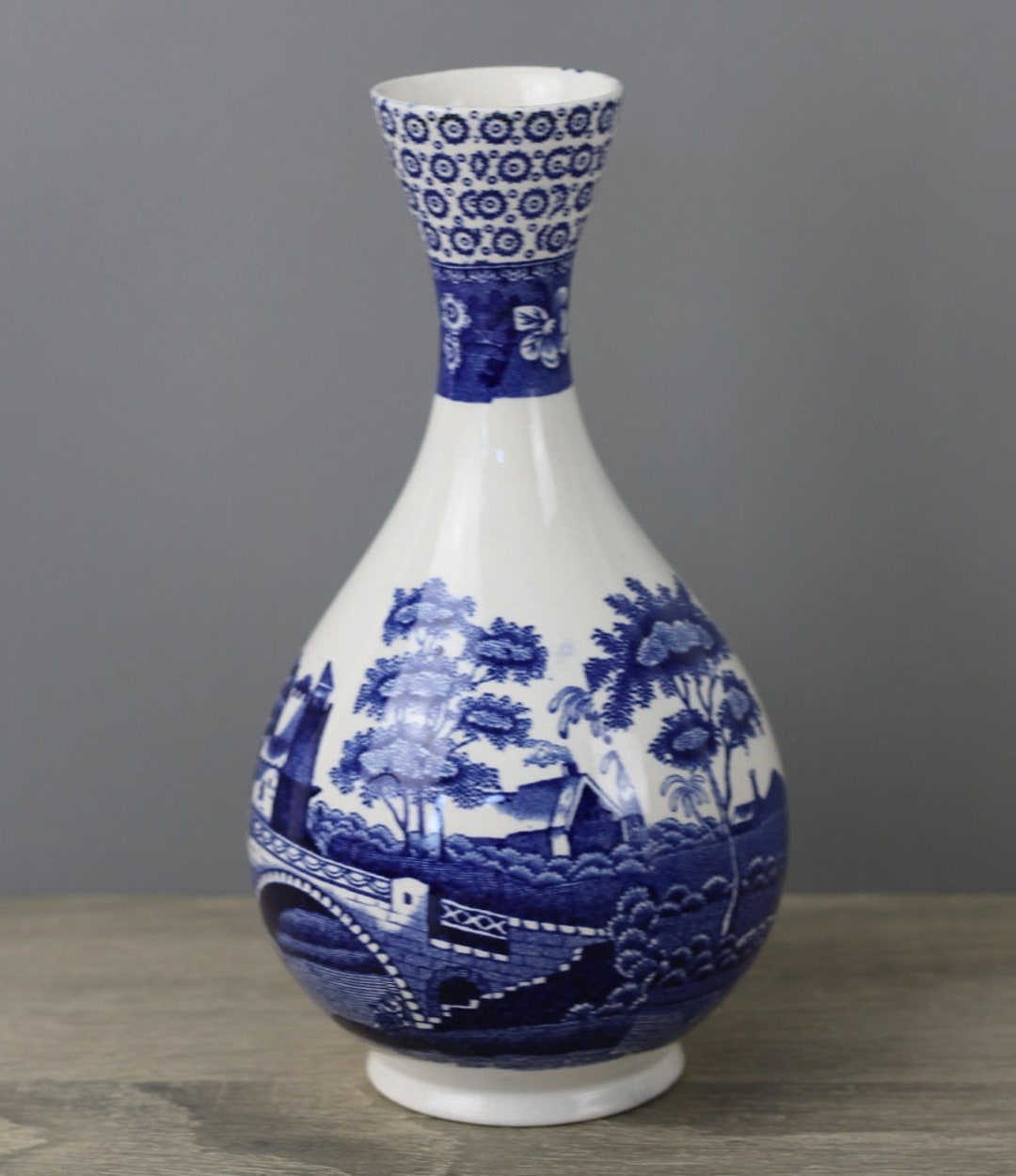 Spode Blue Tower Vase Blumenvase Tischvase Bauchig Bauchform Ca. 16,5 ...