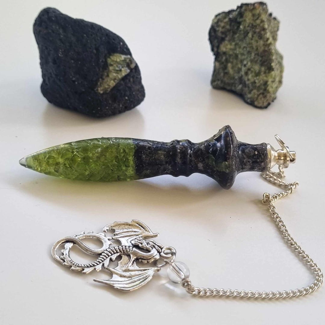 Pendulum of Thoth in Peridot and Volcanic Sand, a Rare and Unique ...