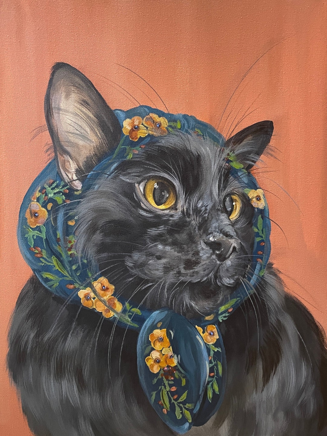 Babushka Black Cat Art Print: Floral Headscarf, Cat Lover Gift - Etsy