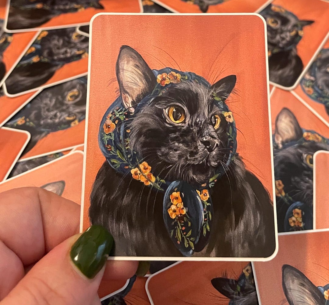 Babushka Cat, Cat Sticker, Gift for Cat Lover, Cat Art, Cat Decal, Cute ...