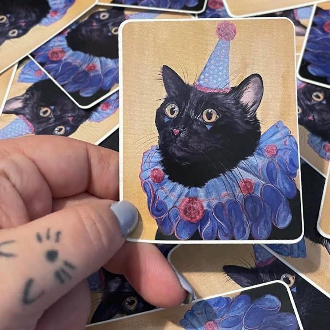 Clown Cat Sticker: Funny Cat Art Decal (2x3") - Etsy