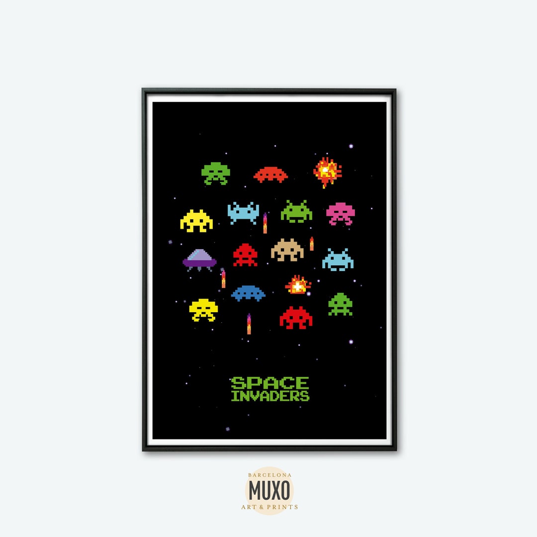 Retro Space Invaders Vintage Video Game Art Printable Poster Alien ...