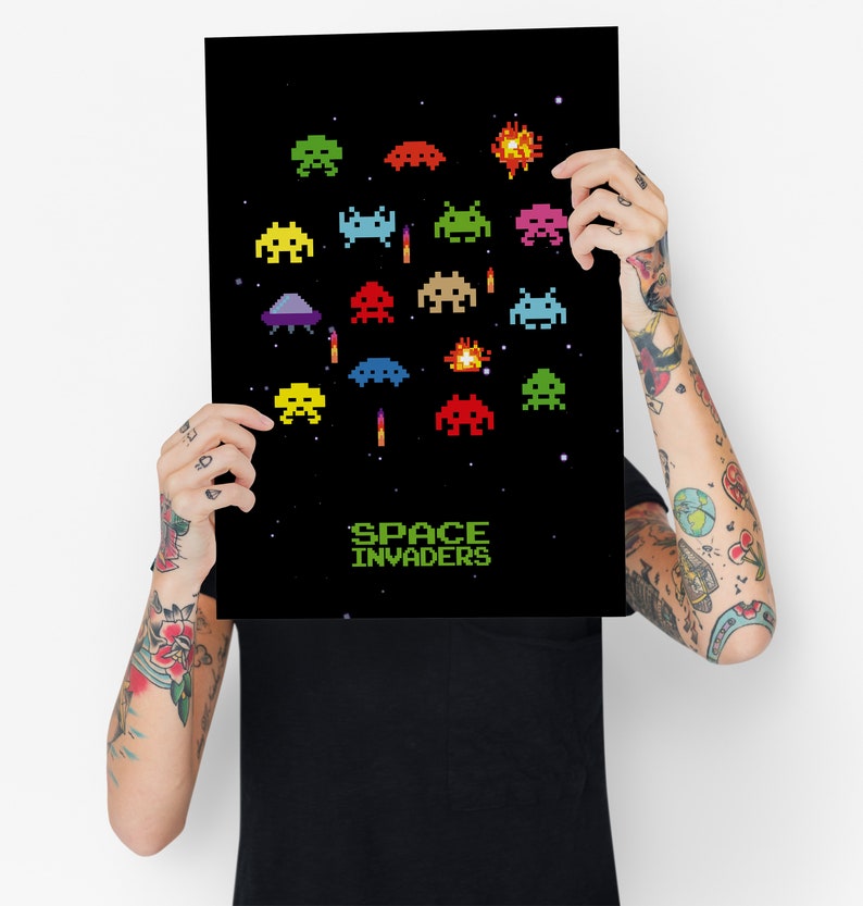 Retro Space Invaders Vintage Video Game Art Printable Poster Alien ...