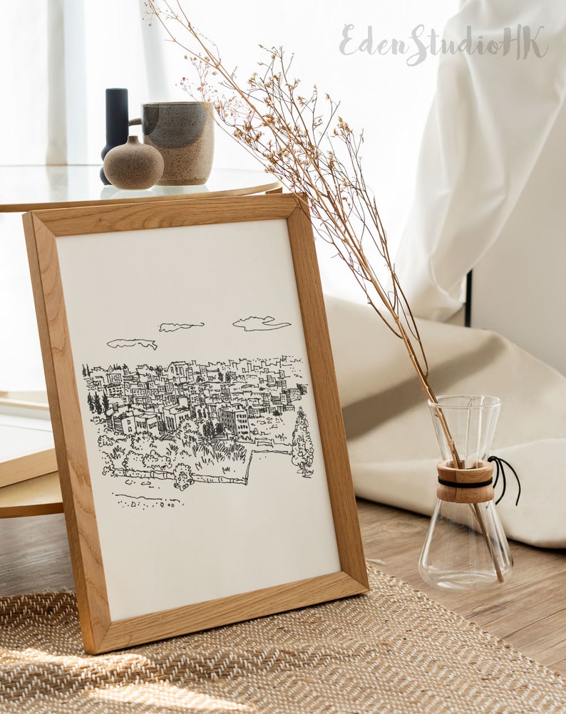 Bethlehem Sketch, Israel, Travel Sketch, Cityscape, Black and White Art ...