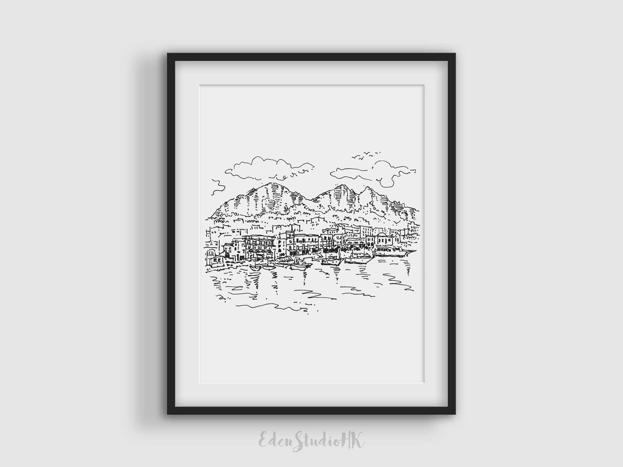 Capri Sketch Italy Travel Sketch Cityscape Black and White - Etsy
