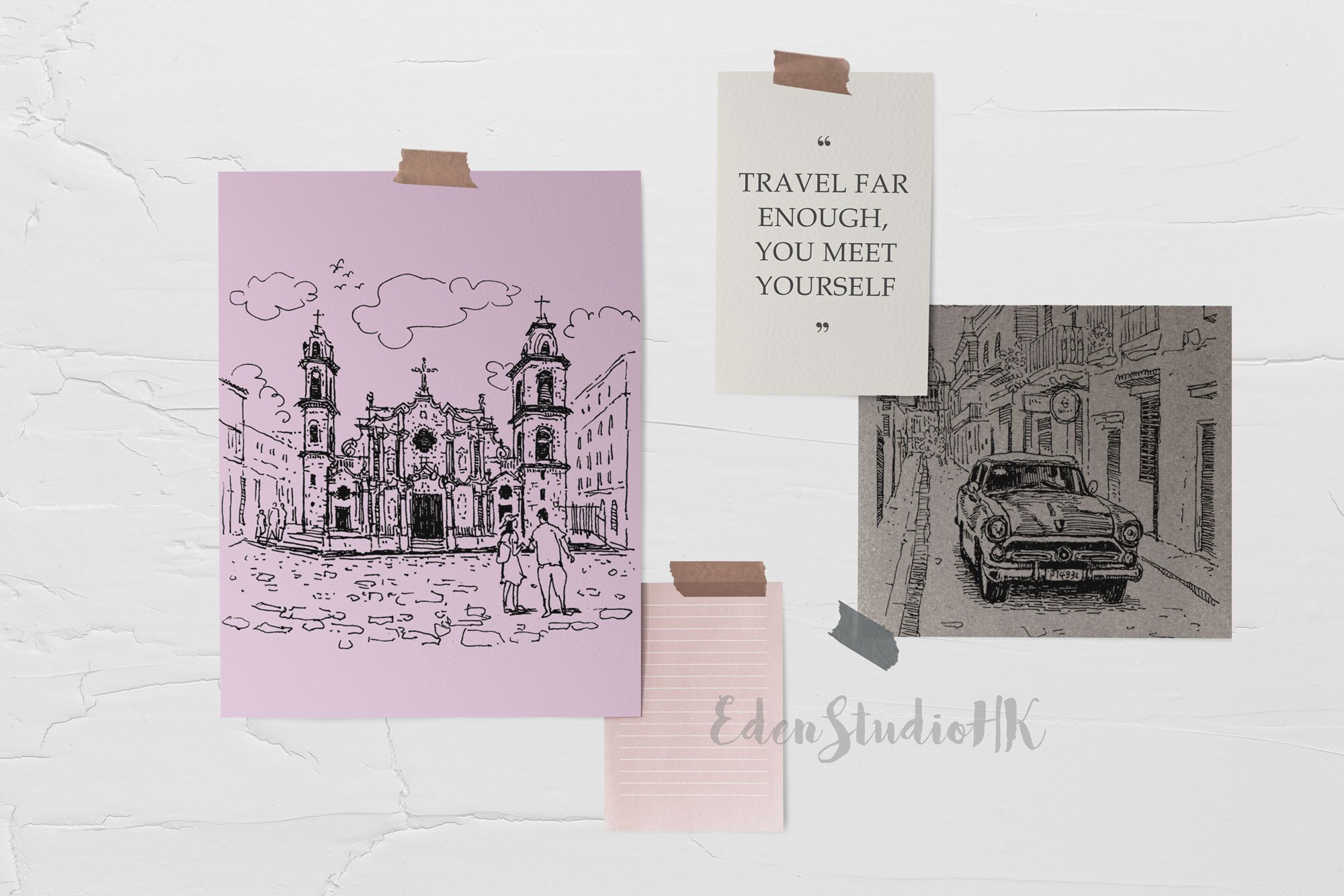 American Classic Car Sketch Old Town Havana Cuba Travel - Etsy