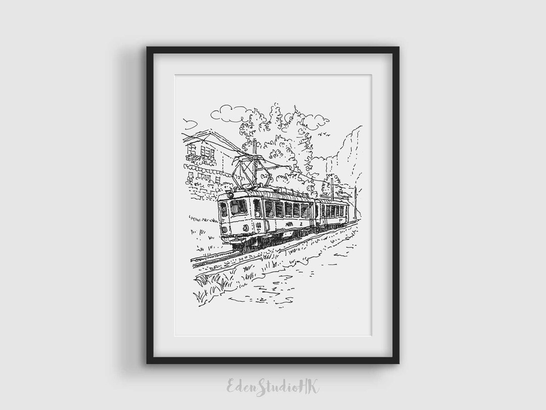 Train 61 Sketch, Grindelwald, Switzerland, Travel Sketch, Cityscape ...