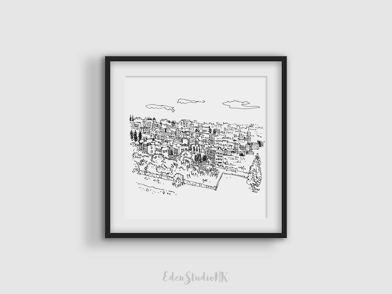 Bethlehem Sketch, Israel, Travel Sketch, Cityscape, Black and White Art ...