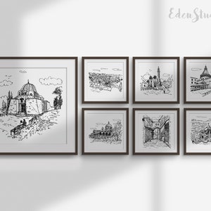 Israel, Bethlehem, Jerusalem, Travel Sketch Set of 7 Prints, Cityscape ...
