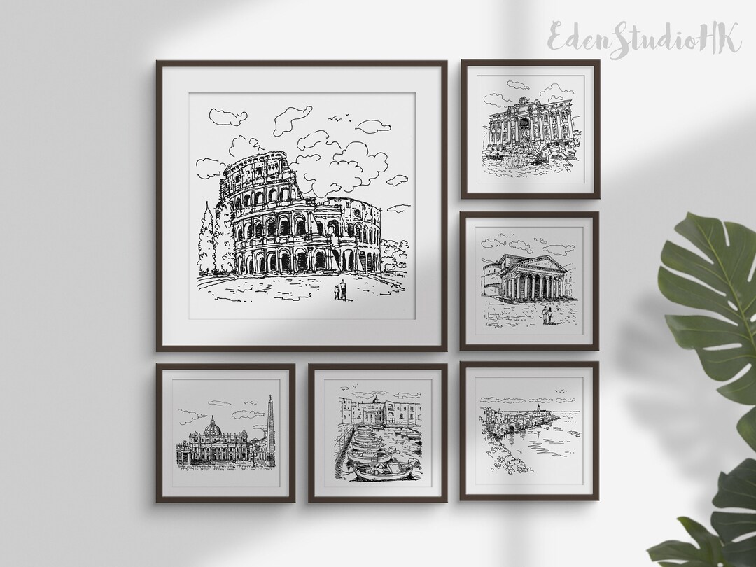 Rome & Vatican City Sketch Art Prints: Gallery Wall Set (digital ...