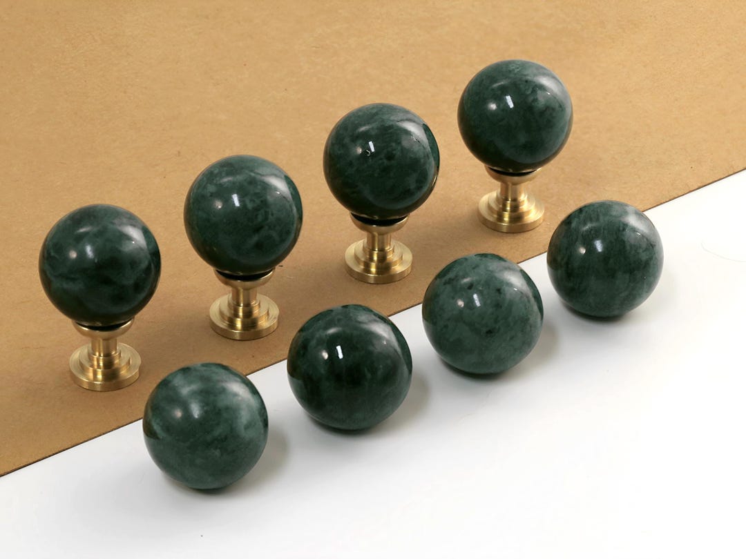 Green Marble Drawer Knob, Natural Round Marble Cabinet Dresser Knobs ...