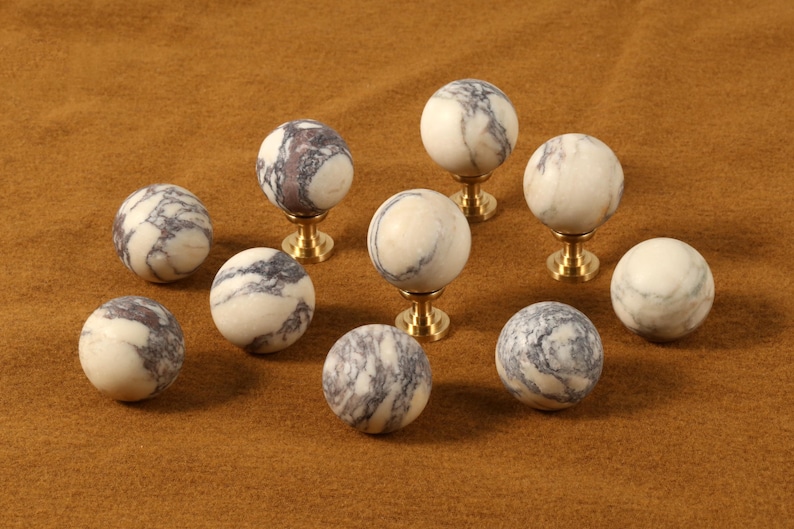 Luxury Marble Ball Drawer Knob, Natural Round Marble Cabinet Dresser ...