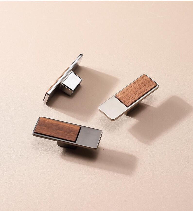 Wooden Brass Nickel Handles Drop Dresser Knobs Walnut Wood Drawer ...